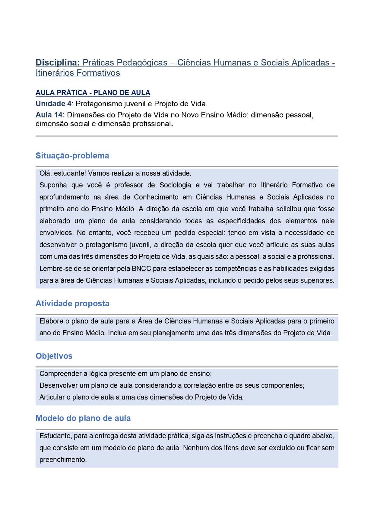 Plano de aula Práticas pedagógicas – Ciências humanas e sociais ...